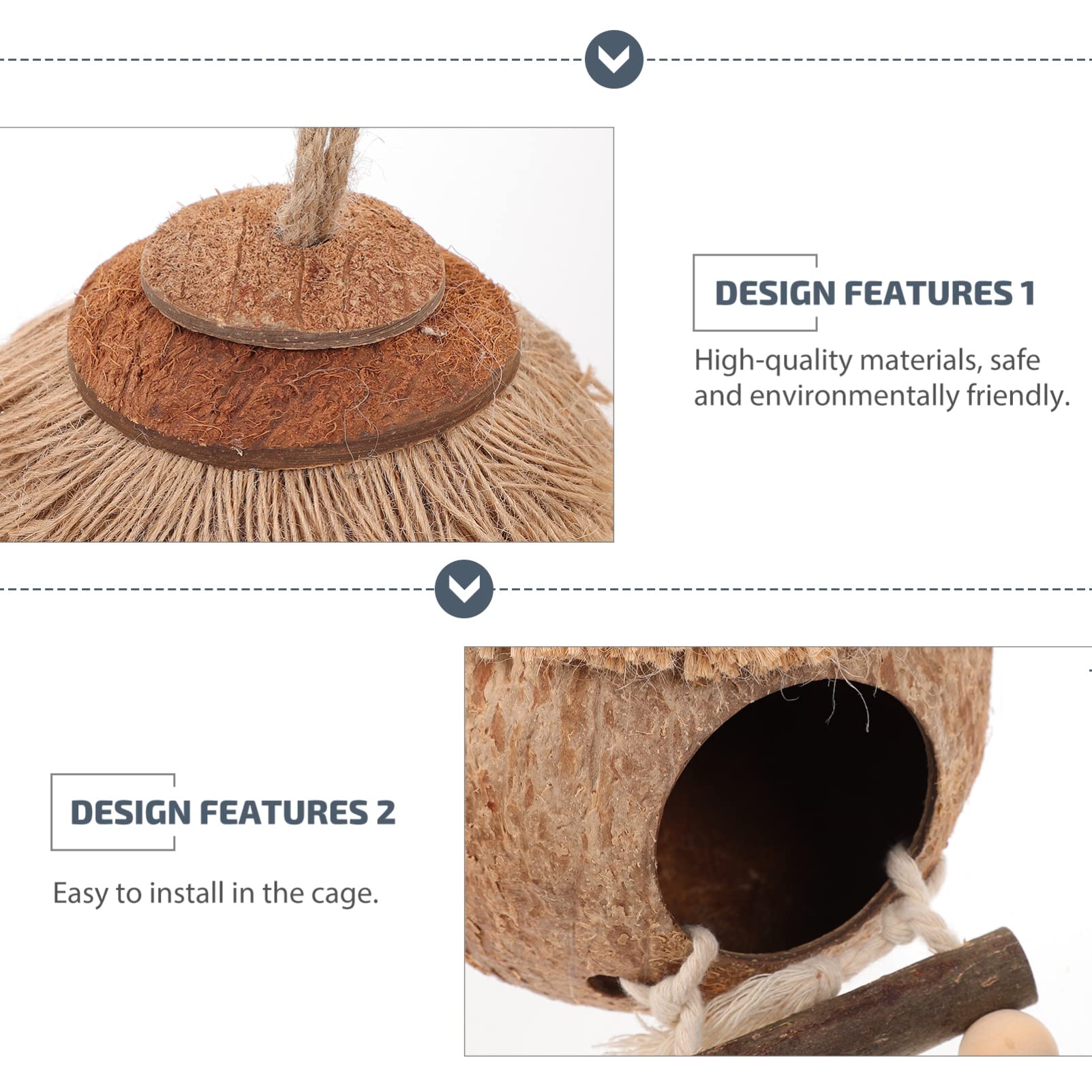 POPETPOP 2 Pcs Parrot Coconut Shell Nest Hamster Bed Natural Hanging Bed Hamster Hanging Bed Warm Sleeping Bag Hamster Warm Bed Pet Supplies Bird Resting Bed Hamster Hanging Nest Bird Nest