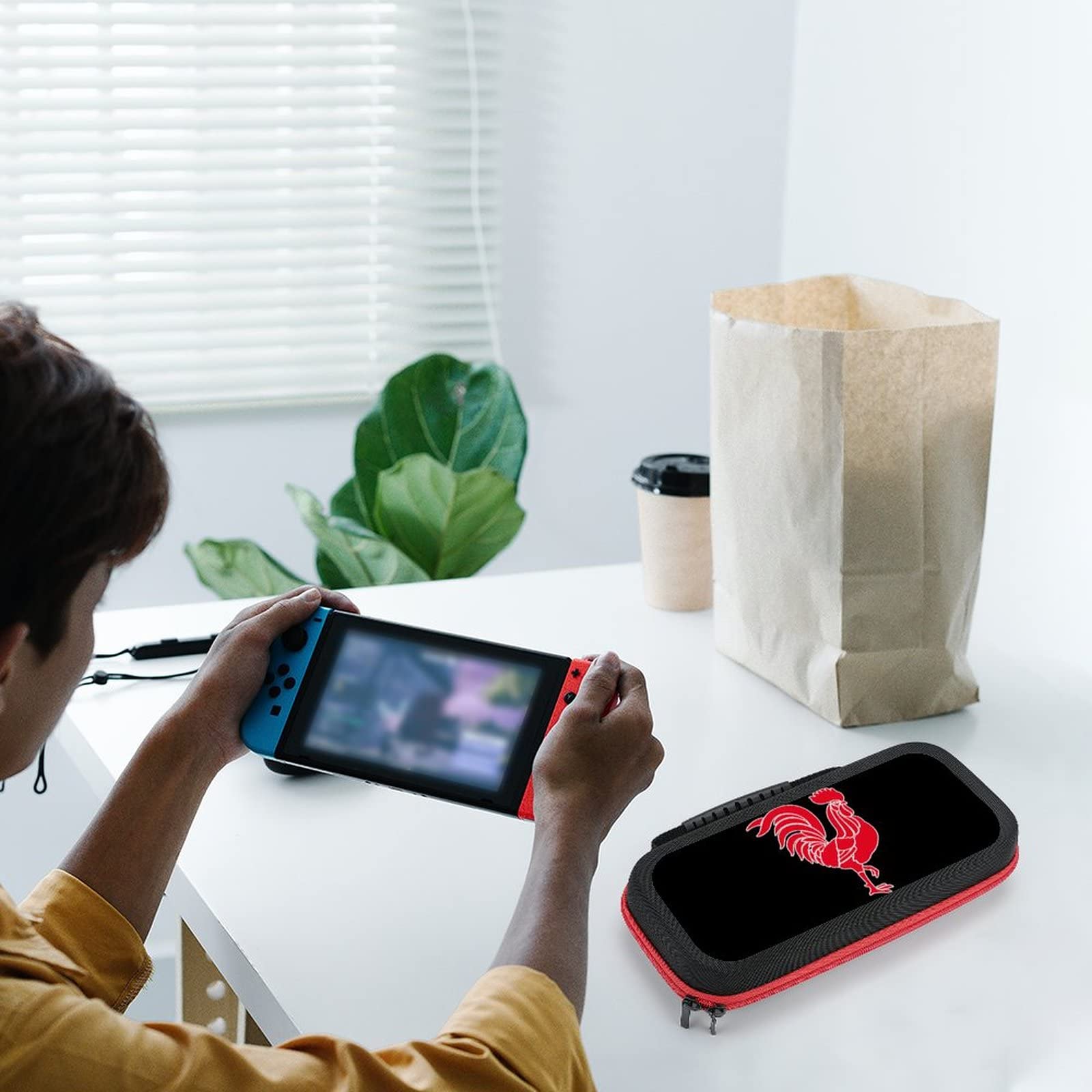 Red Cock Rooster Carry Case Storage Bag Switch Travel Shell Pouch for Accessories and Games