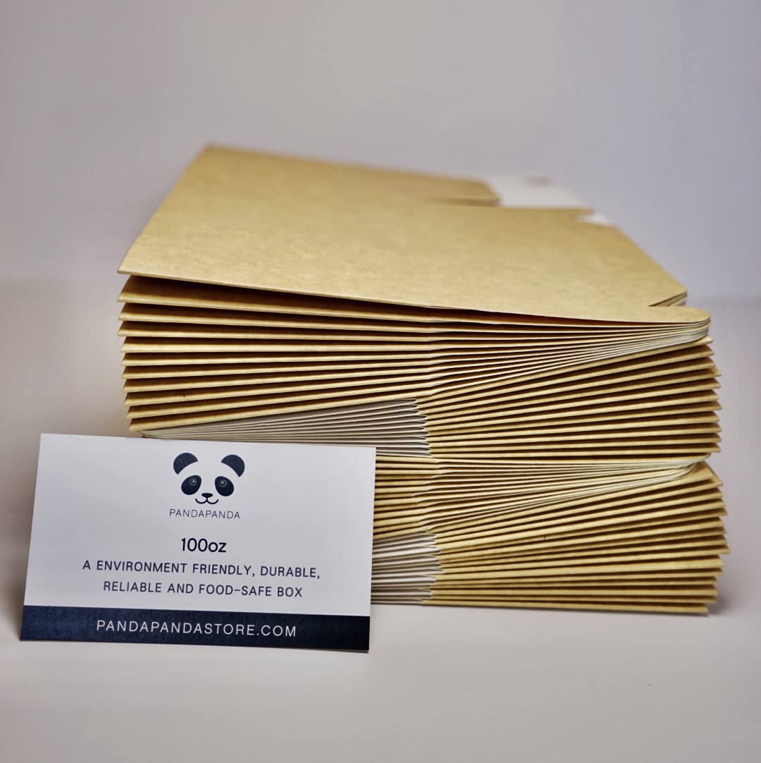 PandaPanda gable boxes (50 pcs) with handle (8.3 * 5.1 * 4.5 inches) for foods, gifts and party favors (100 oz) environment friendly