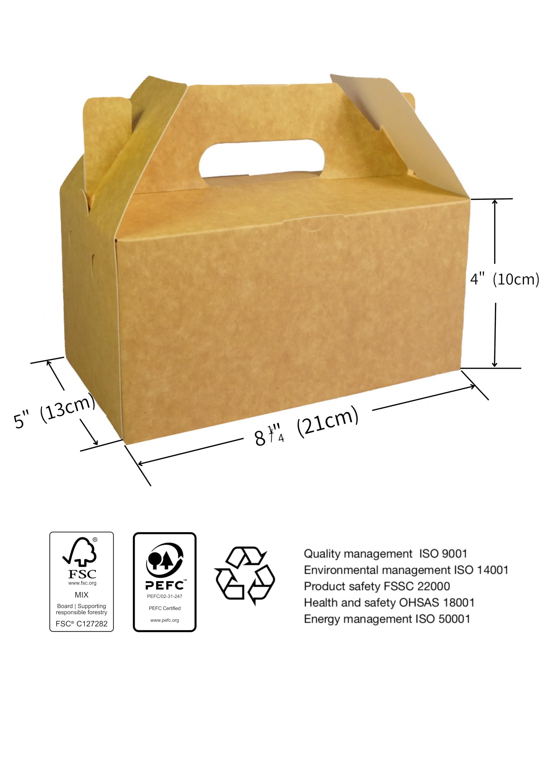 PandaPanda gable boxes (50 pcs) with handle (8.3 * 5.1 * 4.5 inches) for foods, gifts and party favors (100 oz) environment friendly