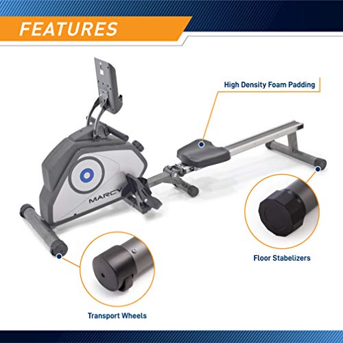 Marcy Foldable 8-Level Magnetic Resistance Rowing Machine with Transport Wheels NS-40503RW,Grey