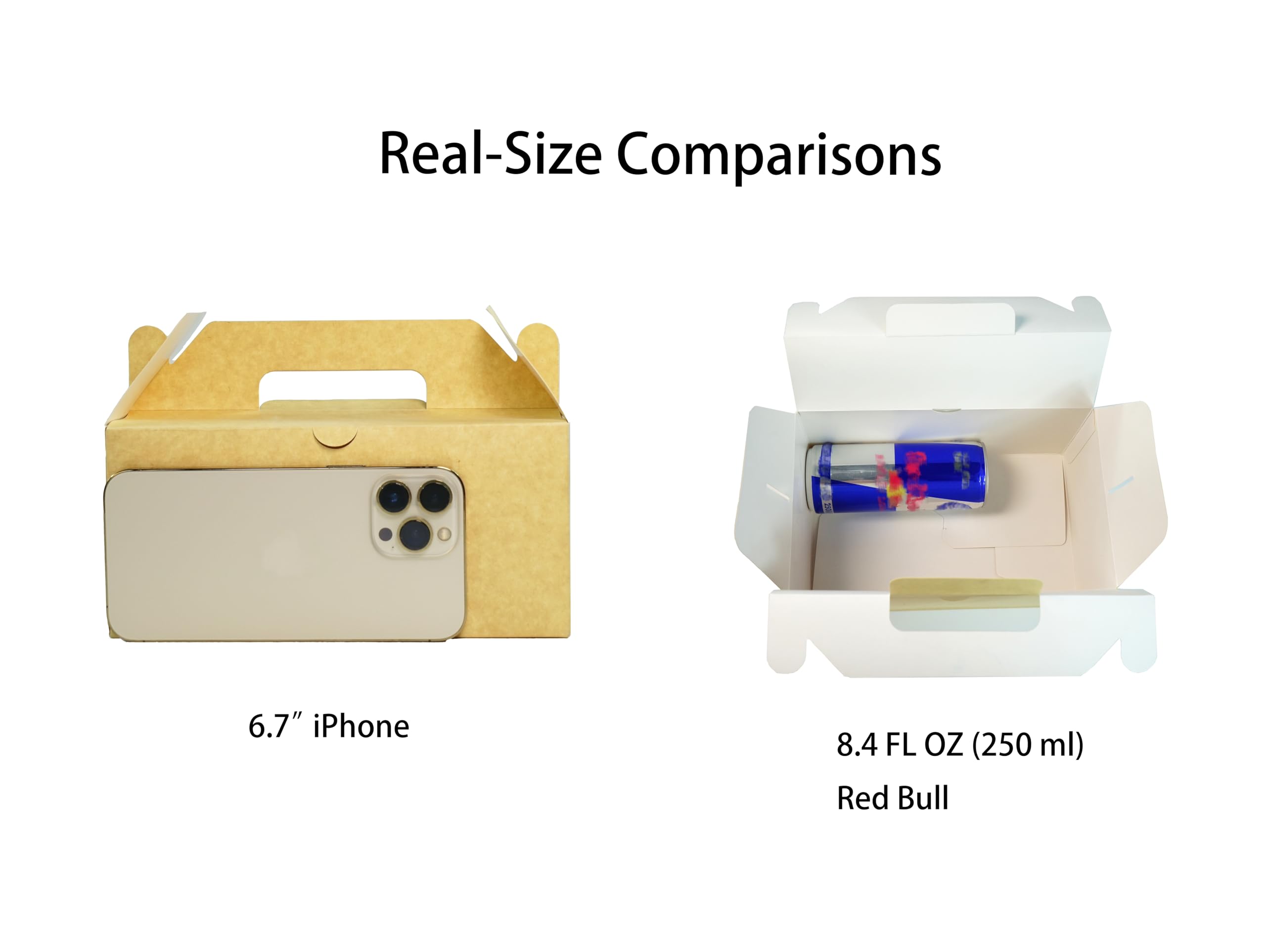PandaPanda gable boxes (50 pcs) with handle (8.3 * 5.1 * 4.5 inches) for foods, gifts and party favors (100 oz) environment friendly
