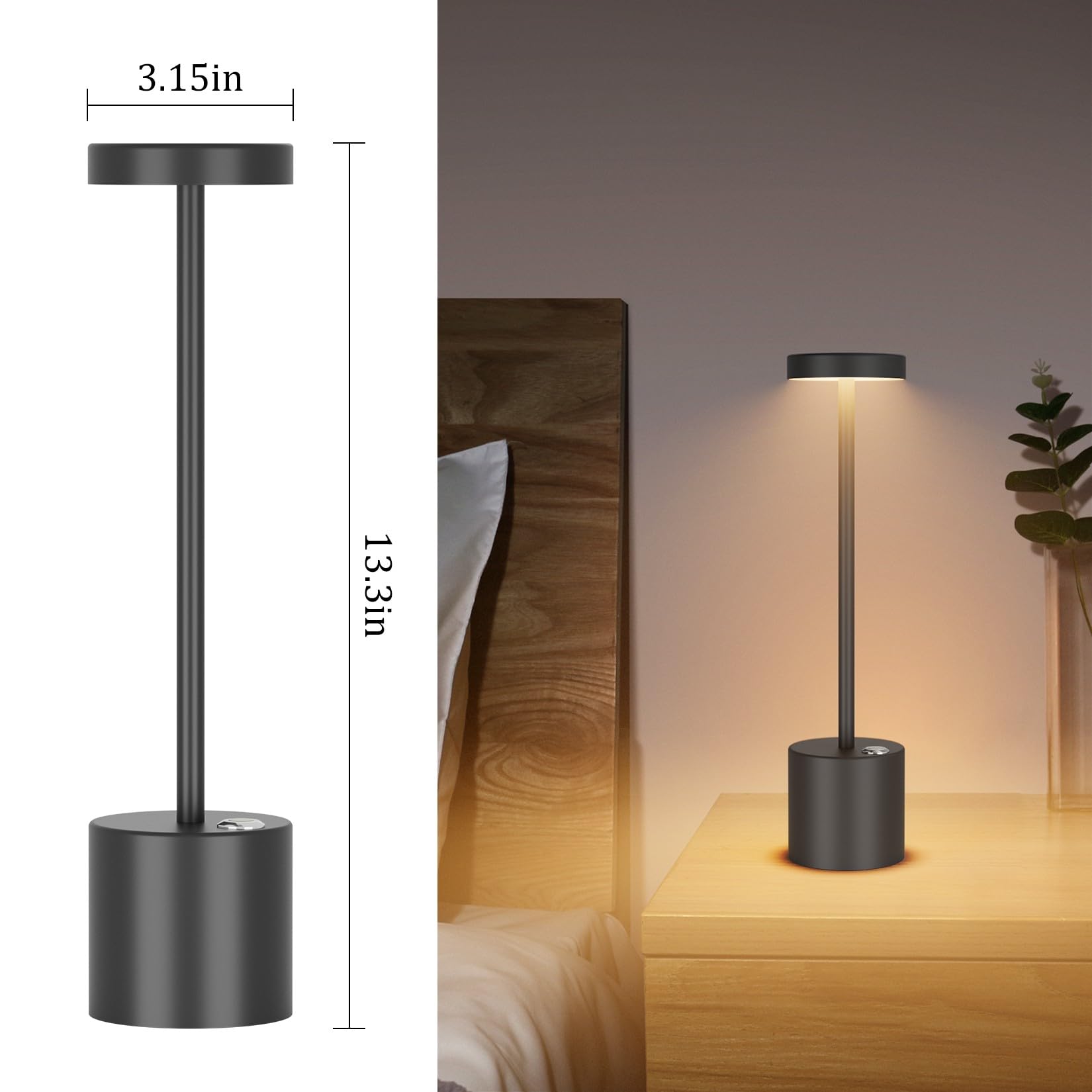 Howskys 2 Pack USB Rechargeable Desk Lamp, Modern LED Cordless Desk Lamp, 5500mAh 3 Tone Light Touch Desk Lamp for Dining Room/Indoor/Outdoor (Black)