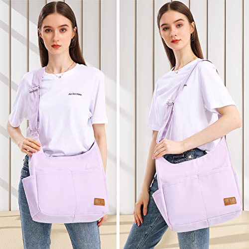 MYHOZEE Purple Canvas Tote Bag for Women - Durable, Lightweight, Large Capacity with Multiple Pockets, Adjustable Wide Shoulder Strap, Stylish and Versatile