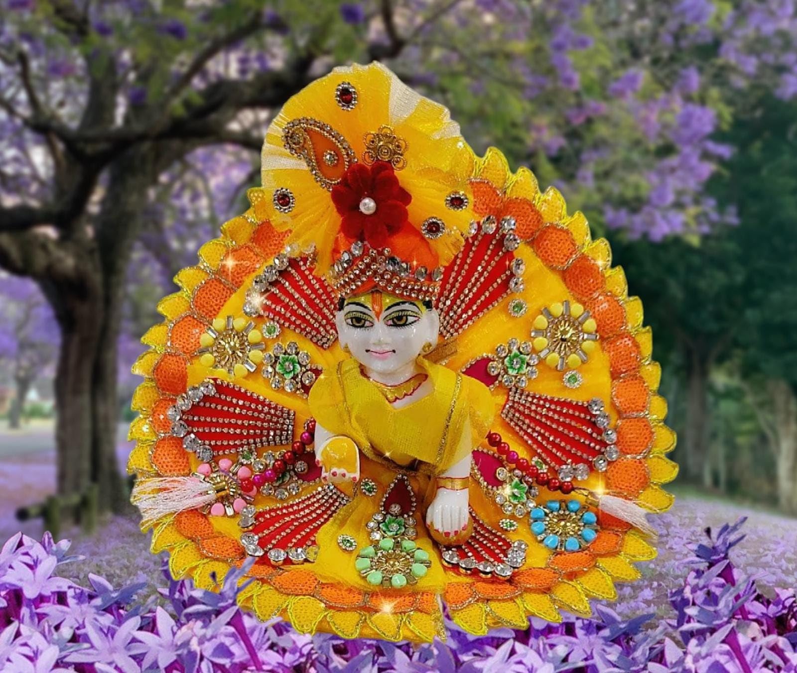 Partish Laddu Gopal Heavy Dress with Mukut l Ladoo Gopal Dress l Bal Gopal l Kanha Ji Thakur Ji Heavy Dress Size 1 2 4 5 6 (Kundan Dress, Size 2)