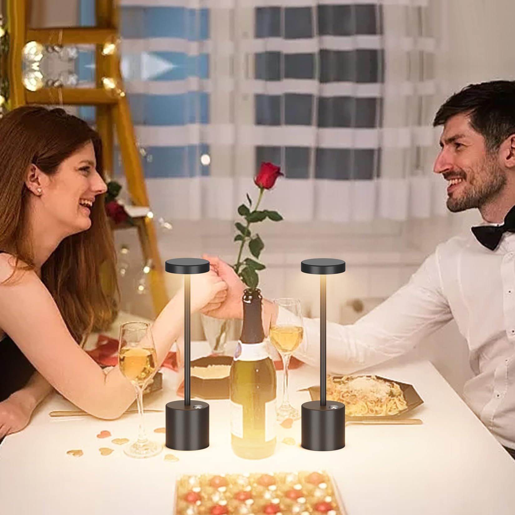 Howskys 2 Pack USB Rechargeable Desk Lamp, Modern LED Cordless Desk Lamp, 5500mAh 3 Tone Light Touch Desk Lamp for Dining Room/Indoor/Outdoor (Black)
