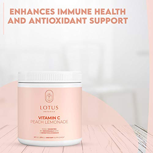Lotus Botanics 4,000MG Vitamin C Peach Lemonade Powder | 275g (9.7oz) Easily Digested Buffered Formula| Immune Booster and Antioxidant | High dose ascorbic Acid | Vegan, Sugar-Free, Keto