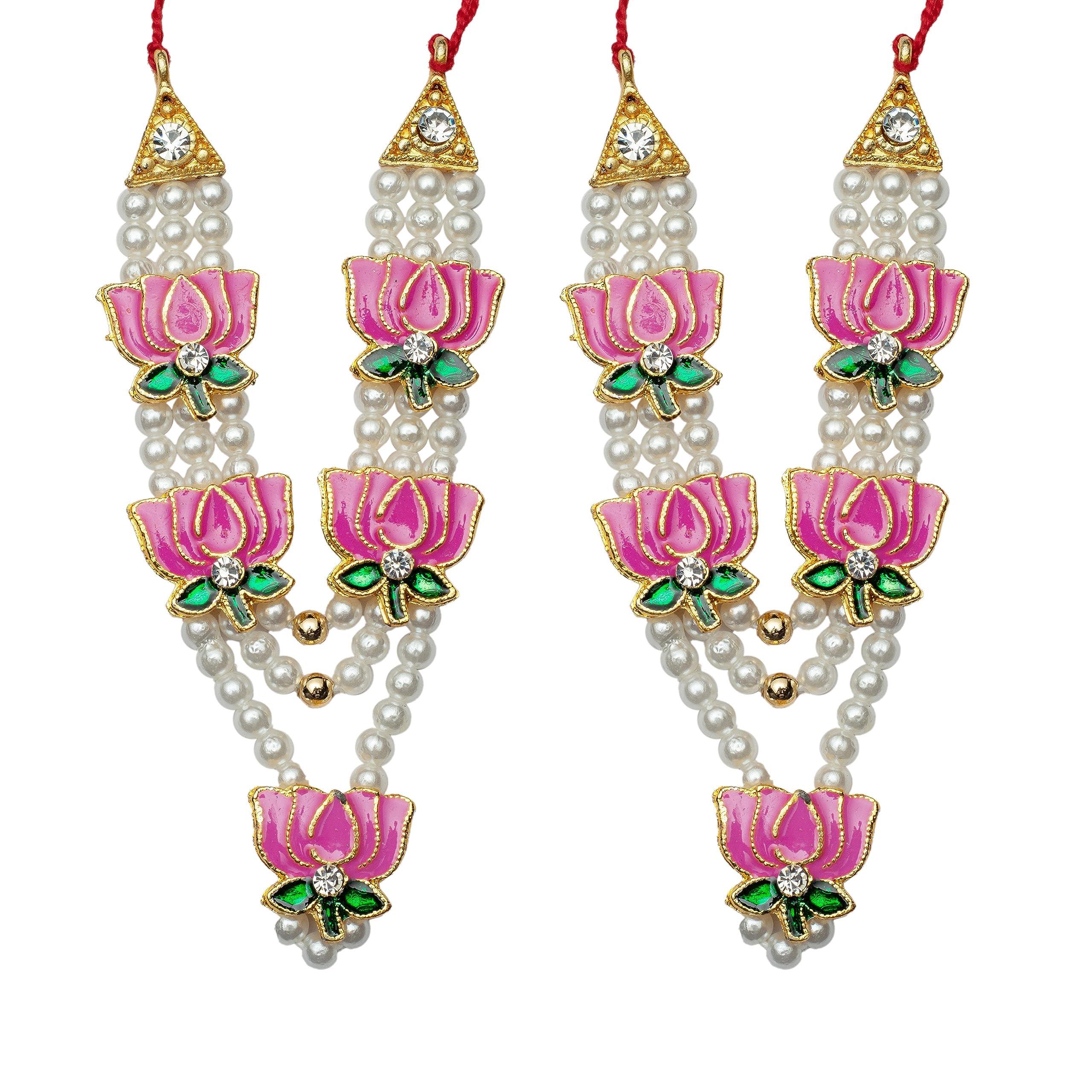 Single Lotus Design Moti Mala Set for Laddu Gopal/Devi Maa/Radha Krishna/Indian Traditional God Goddess Haar Sringar jewellary Set for Janmashtami All God Statue Festival Decoration(Size:-3'')