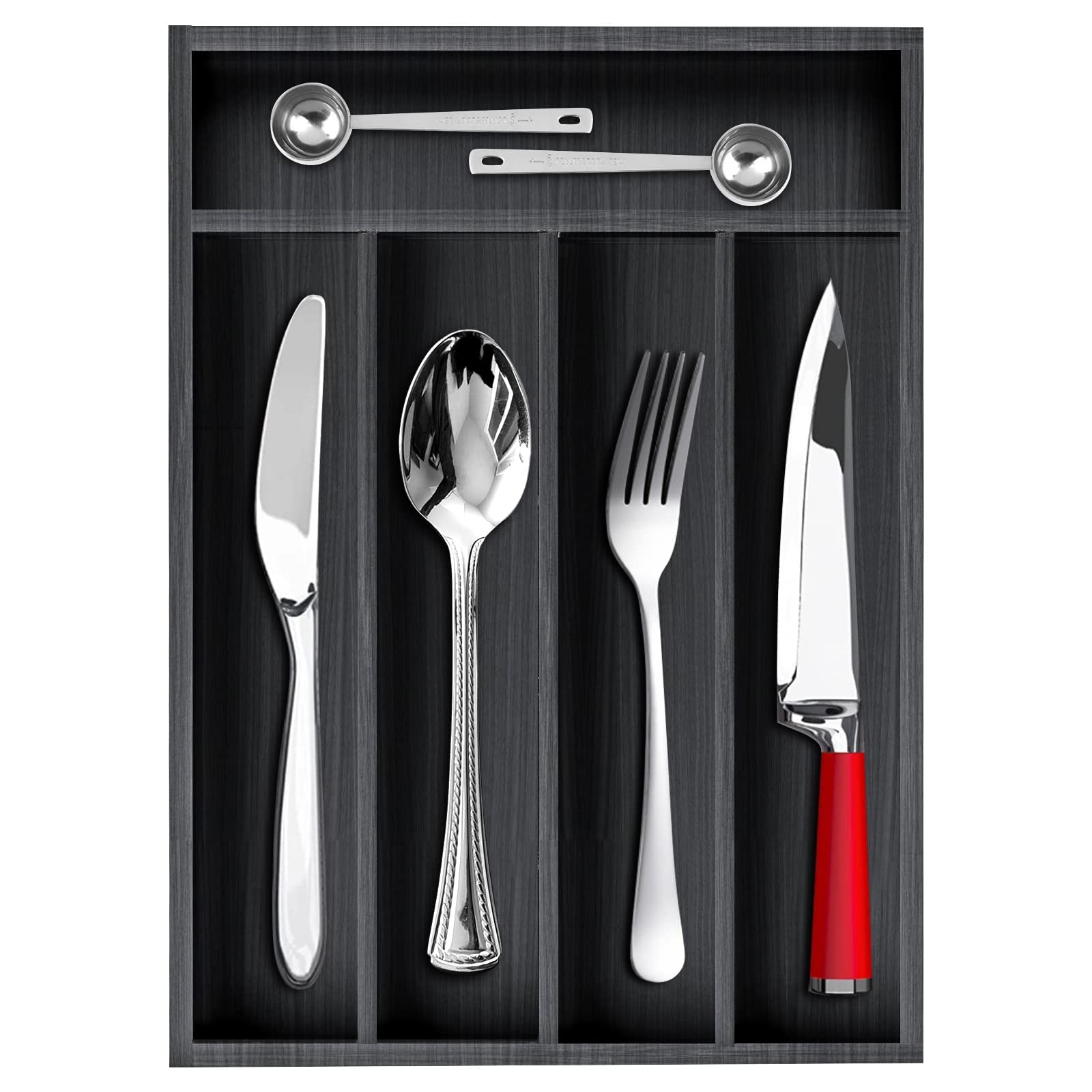 Ayiaren Kitchen Utensil Drawer Organizer Wooden Cutlery Tray Wood Silverware Drawer Divider Flatware Organizer Utensils Tray Black Bamboo Cutlery Organizer for Drawer Inserts Silverware Tray