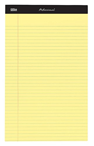 Office Depot Professional Legal Pad, 8 1/2in. x 14in., Canary, Legal Ruled, 50 Sheets, 4 Pads/Pack, 99489