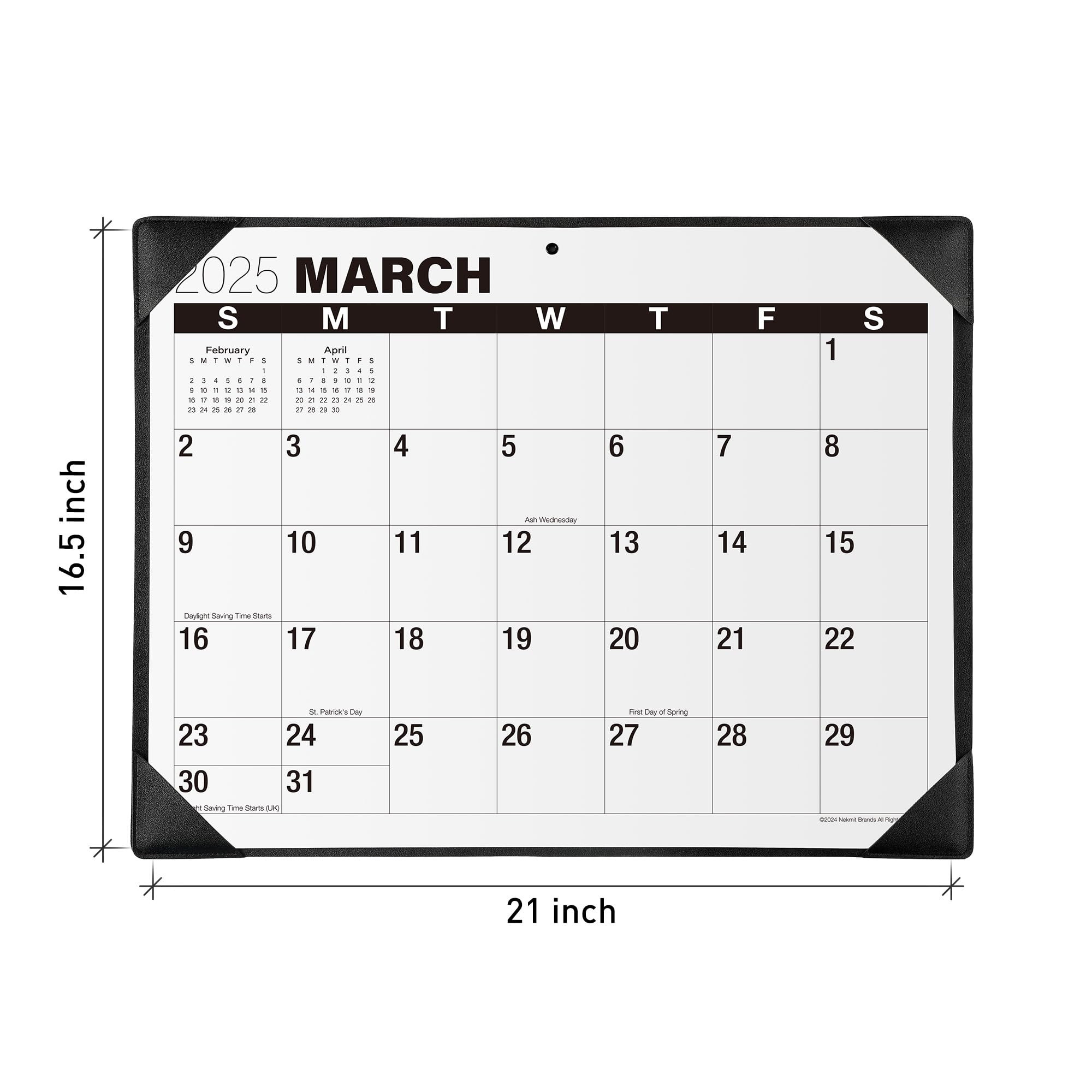 Nekmit Yearly Monthly Desk Pad Calendar, Wall Calendar for Planning, Ruled Blocks, Black
