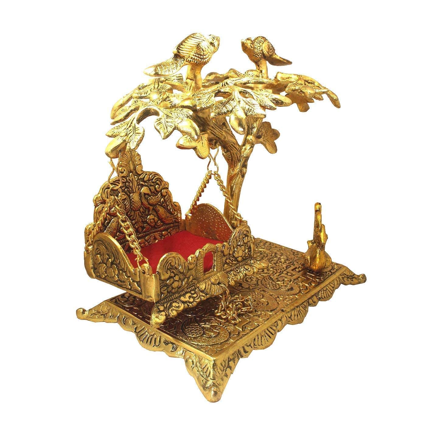 Laddu Gopal Tree Jhula | Palna for Lord Krishna | Krishna Swing Tree II Pooja Room Decor | Gifting showpiece Decorative Showpiece - 20 cm (Aluminum, Gold)