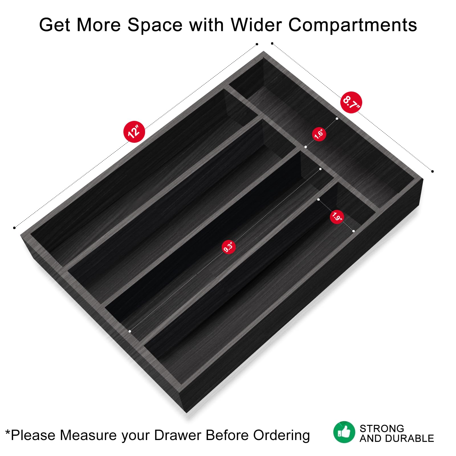 Ayiaren Kitchen Utensil Drawer Organizer Wooden Cutlery Tray Wood Silverware Drawer Divider Flatware Organizer Utensils Tray Black Bamboo Cutlery Organizer for Drawer Inserts Silverware Tray