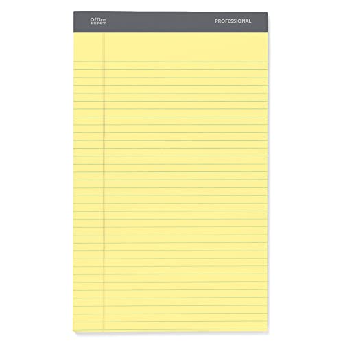 Office Depot Professional Legal Pad, 8 1/2in. x 14in., Canary, Legal Ruled, 50 Sheets, 4 Pads/Pack, 99489