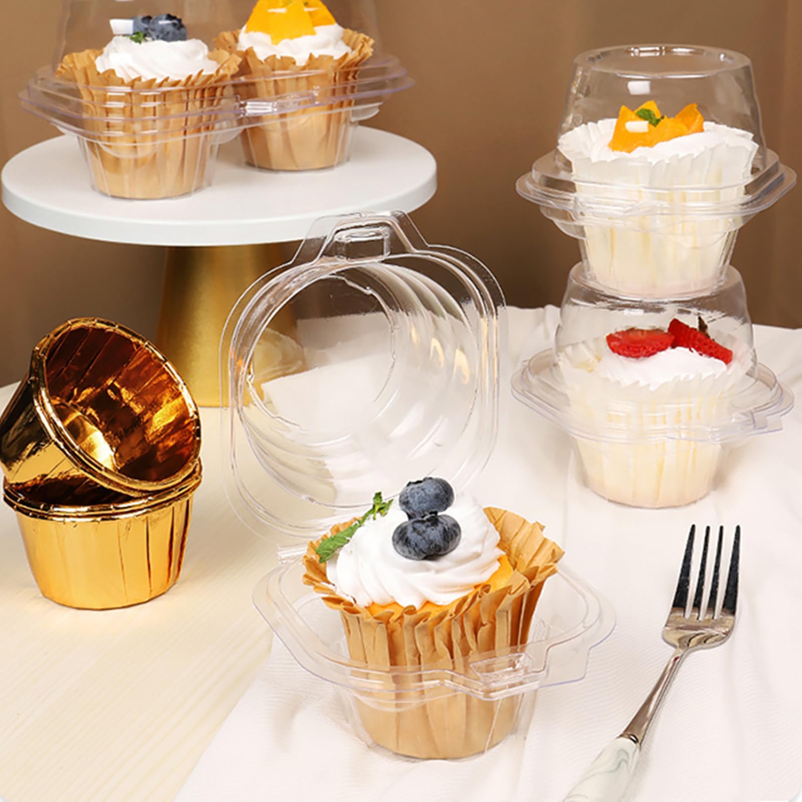 i-CHONY Individual Cupcake Holder - Clear Plastic Dome Single Cupcake Carrier Muffin Container Holders Cases Boxes Cups(50pcs)