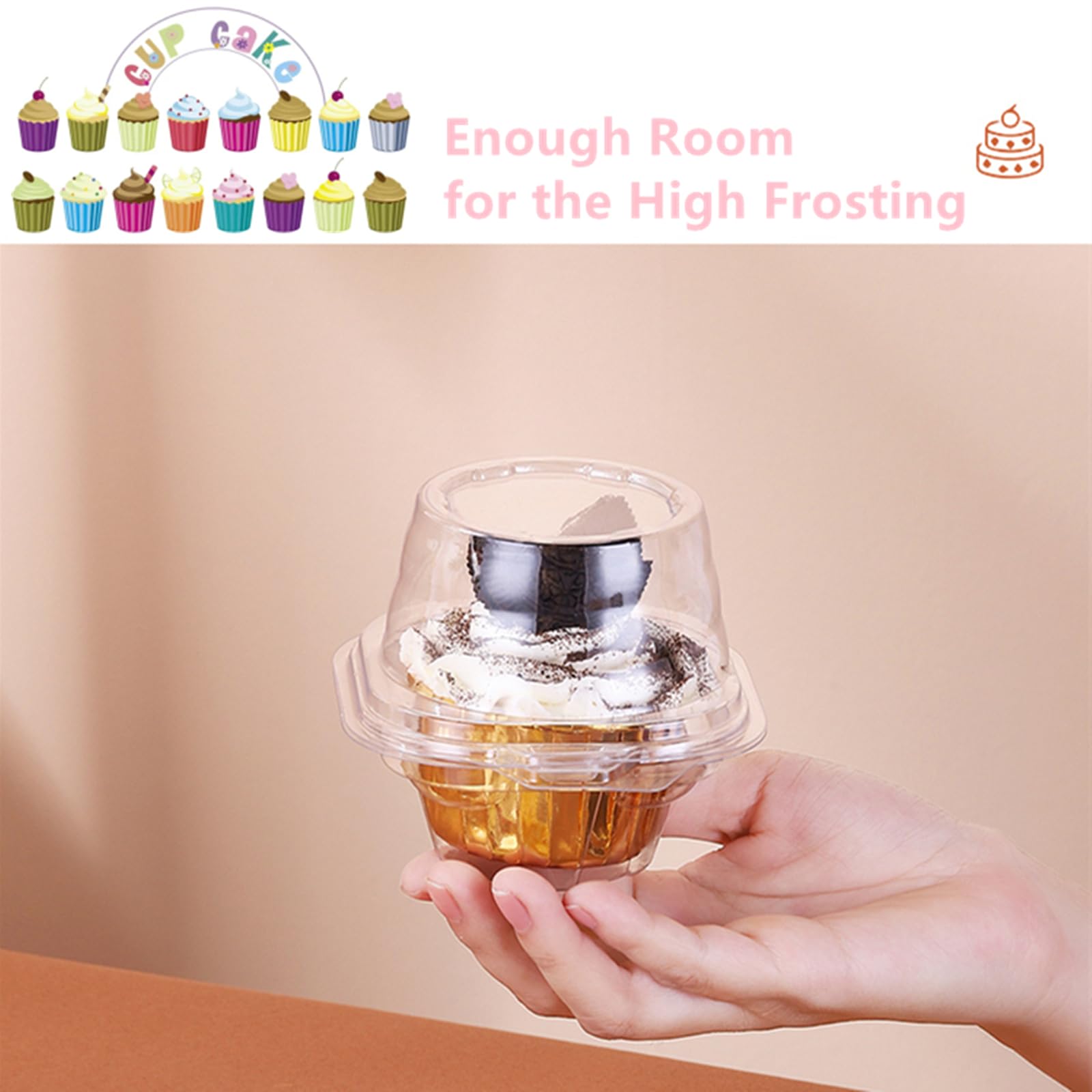 i-CHONY Individual Cupcake Holder - Clear Plastic Dome Single Cupcake Carrier Muffin Container Holders Cases Boxes Cups(50pcs)
