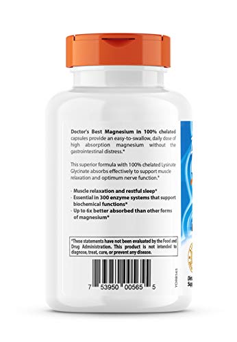 Doctor's Best High Absorption Magnesium Lysinate Glycinate, Easy to Swallow, 120 Ct