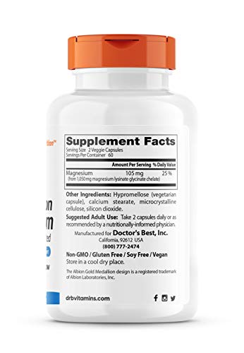 Doctor's Best High Absorption Magnesium Lysinate Glycinate, Easy to Swallow, 120 Ct