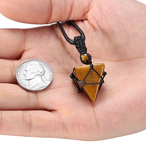 Top Plaza Tiger Eye Stone Healing Crystals Necklace for Men Boys Pyramid Stone Necklace Adjustable Rope Natural Gemstone Pendant Necklace Spiritual Protection Energy Men Jewelry Gifts