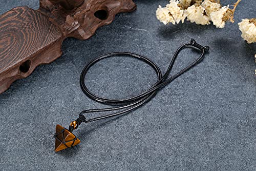 Top Plaza Tiger Eye Stone Healing Crystals Necklace for Men Boys Pyramid Stone Necklace Adjustable Rope Natural Gemstone Pendant Necklace Spiritual Protection Energy Men Jewelry Gifts