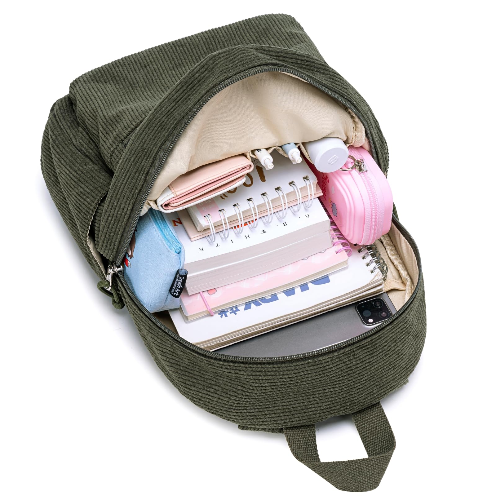 Bluboon Girls Mini Backpack Women Small Backpack Purse Teens Cute Casual School Bookbag(Corduroy Army Green)