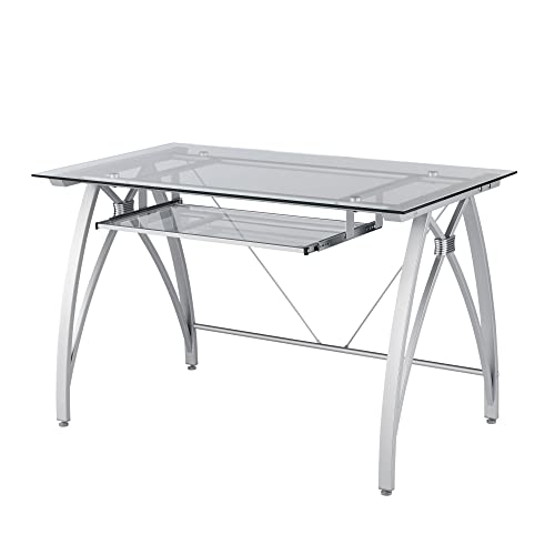 RealspaceĀ® Vista 48"W Glass Computer Desk, Silver