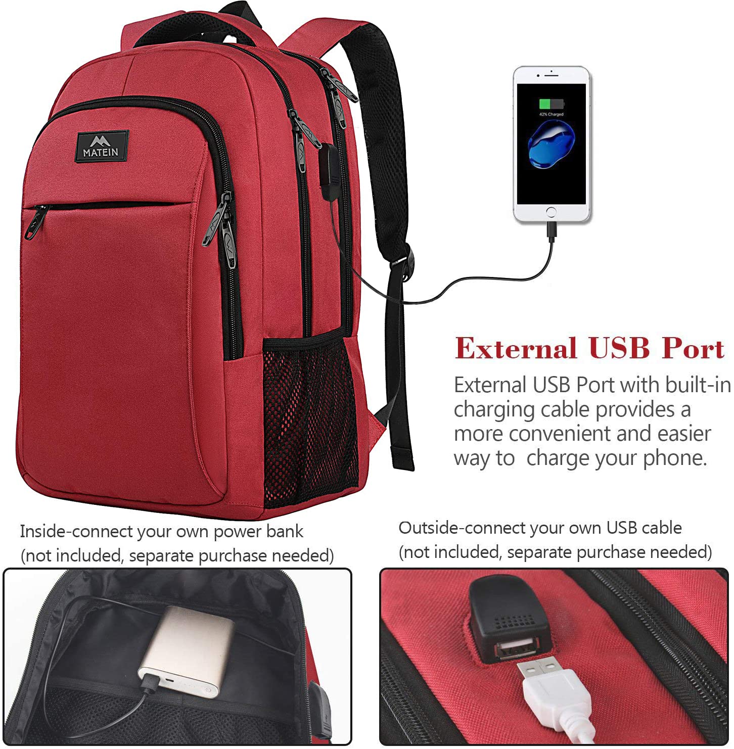 MATEIN Laptop Backpack for Womens, School Backpack with USB Port for Student Supplies and College Accessories, Water Resistant Travel Daypack Cute Book Bag for Teens and Ladies Fit 15.6 In Computer