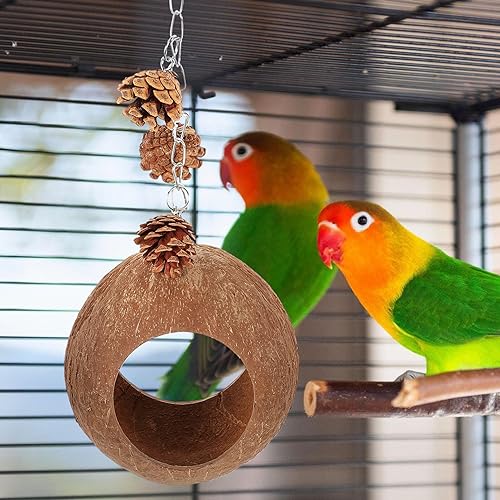 POPETPOP Coconut Shell Nest Bird Bed Bird Nest Tent Parrot Bed Parrot Supply Cage Parrot Hammock Bird Sleeping Tent Parrot Hut Bird Cage Hanging Hammock Bird House Parrot Nest Soft
