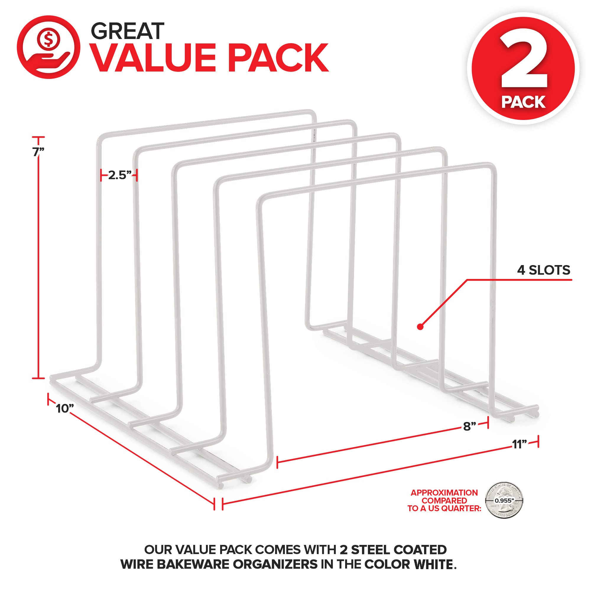 Stock Your Home White (2 Pack) Steel Baking Pan Organizer Rack for Cabinet or Counter, Holder for Kitchen Cutting Boards, Pot Lids, or Cookie Sheets - Rust Proof Wire, Drying Storage