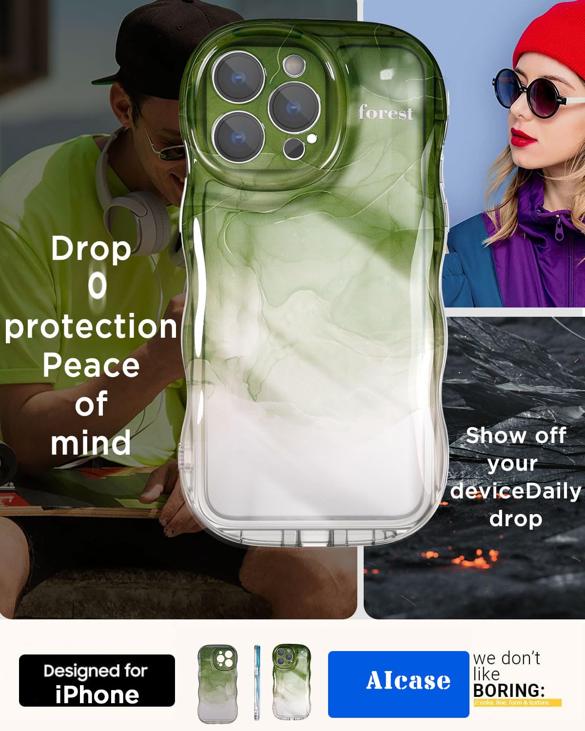 AICase iPhone 14 Pro Max Case Curly Wave Frame Cute Design with Full Camera Lens Protection,Aesthetic Kawaii Slim TPU Bumper Luxury Plated Shockproof Protective Transparent for Women Girls Men