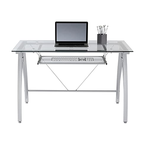 RealspaceĀ® Vista 48"W Glass Computer Desk, Silver