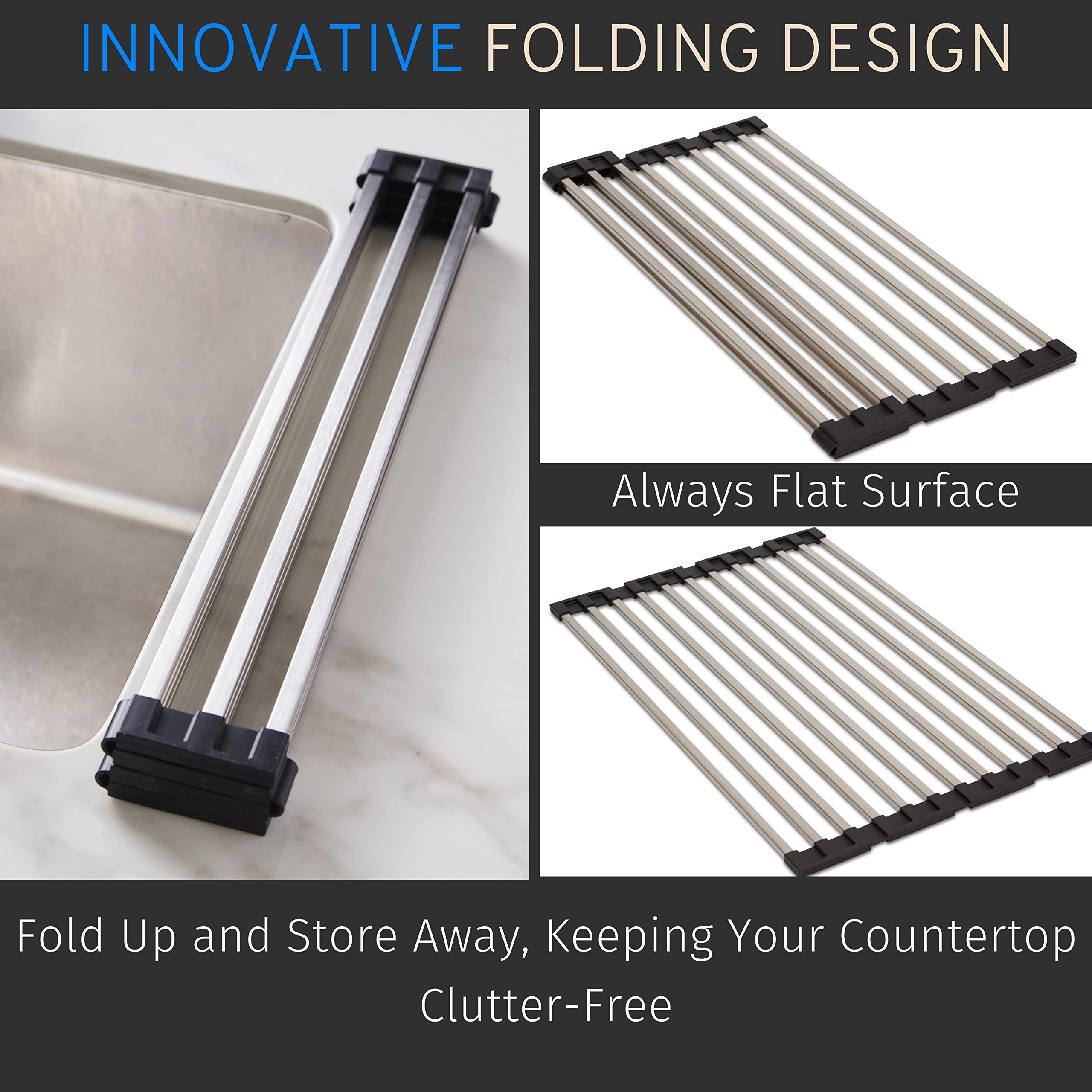 Over The Sink Dish Drying Rack, 2pc Set, With Foldable Roll Up Dish Drying Rack & Compact Plate Holder. Space Saving Collapsible RV Dish Drainer, Sink Dish Drying Rack for Small Kitchen Counter