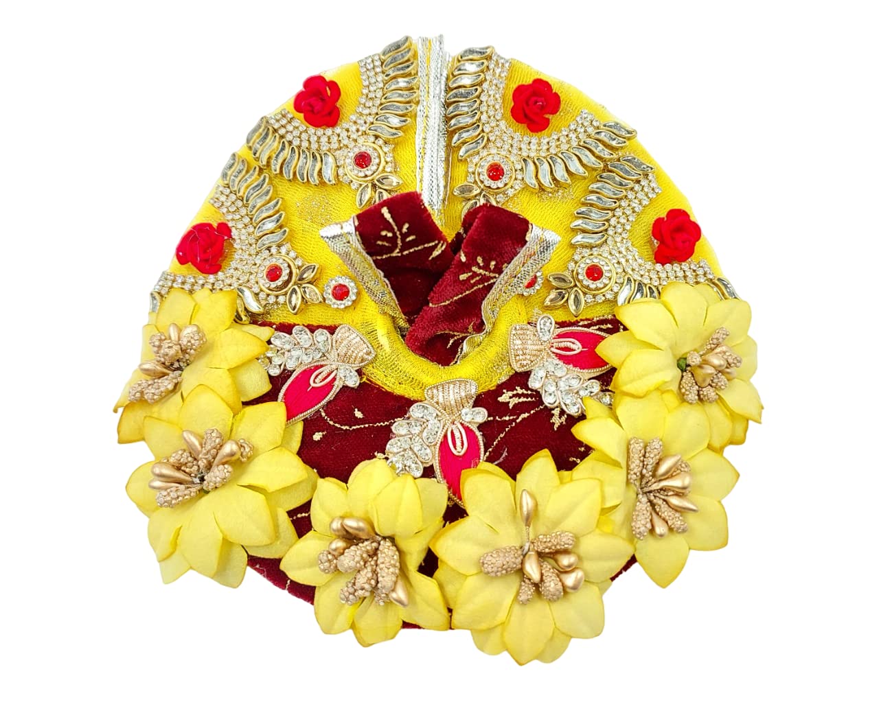 Aditri Creation Yellow Designer Cloth for Lord Krishan Ladu Laddu Gopal Kanaiya Bal Krishna Dress Poshak Vastra for Little Metal Idol Statue (Size:- 6 inches Diameter)