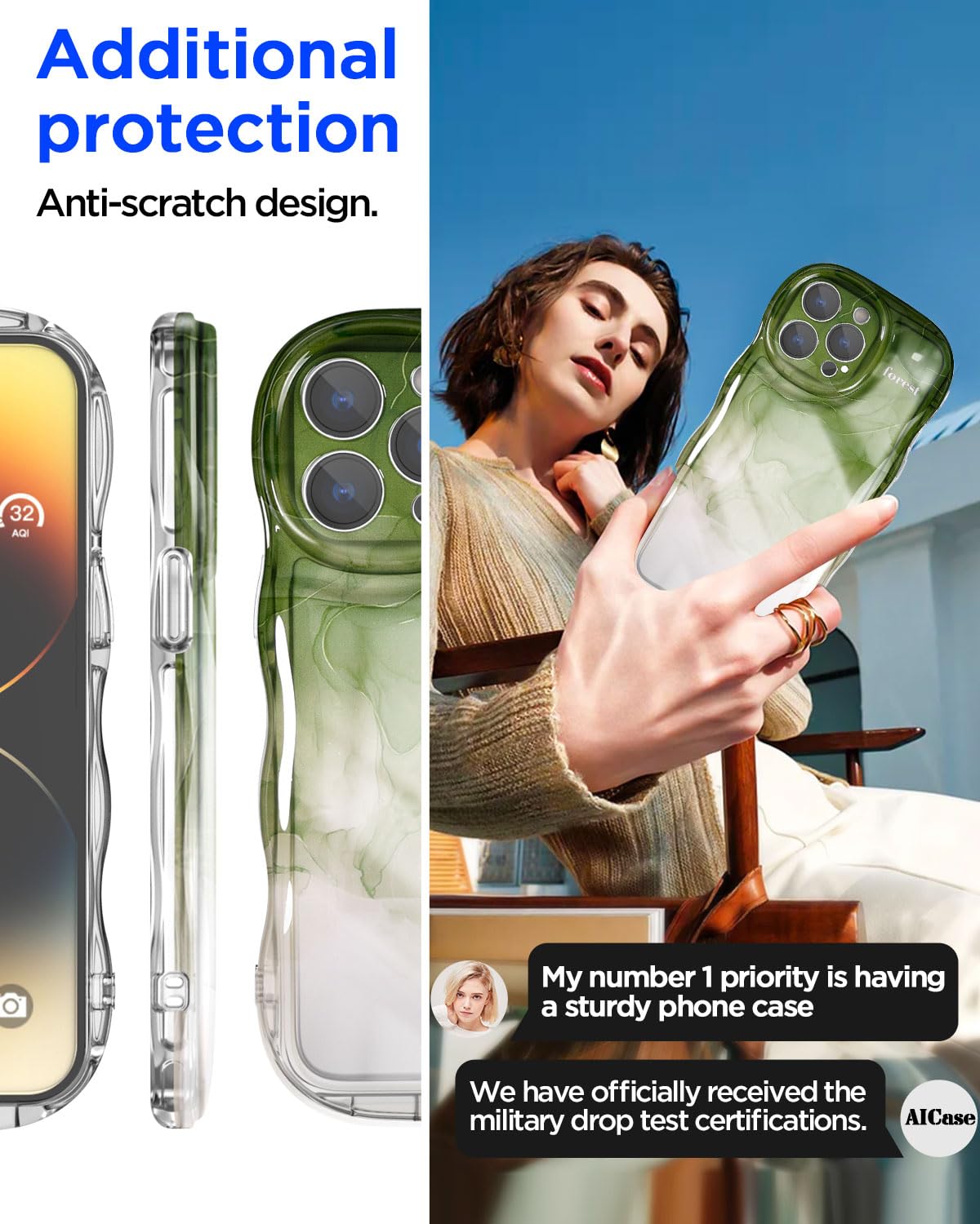 AICase iPhone 14 Pro Max Case Curly Wave Frame Cute Design with Full Camera Lens Protection,Aesthetic Kawaii Slim TPU Bumper Luxury Plated Shockproof Protective Transparent for Women Girls Men