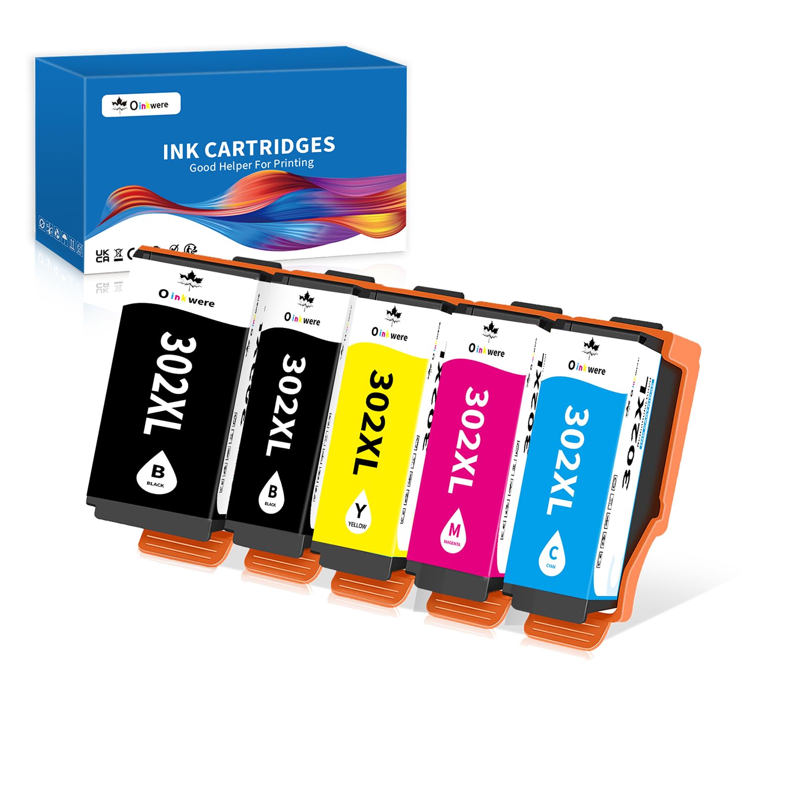 OINKWERE Remanufactured 302XL Ink Cartridge Replacement for Epson 302 Ink Cartridges 302 XL T302XL T302 to Use with XP-6000 XP-6100 XP6000 XP6100 Printer (5-Pack)