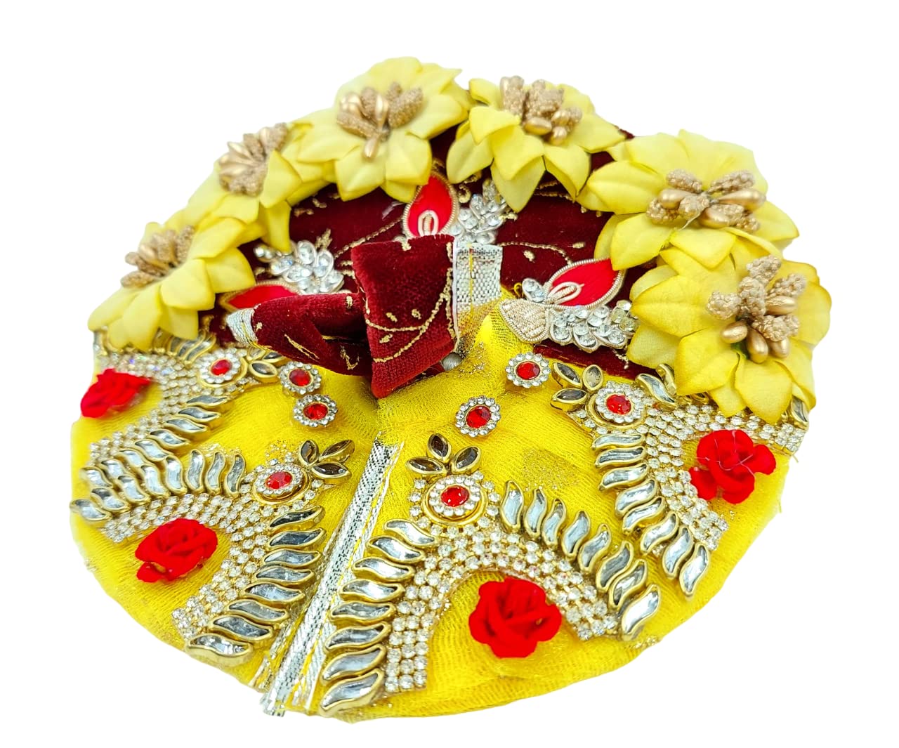 Aditri Creation Yellow Designer Cloth for Lord Krishan Ladu Laddu Gopal Kanaiya Bal Krishna Dress Poshak Vastra for Little Metal Idol Statue (Size:- 6 inches Diameter)