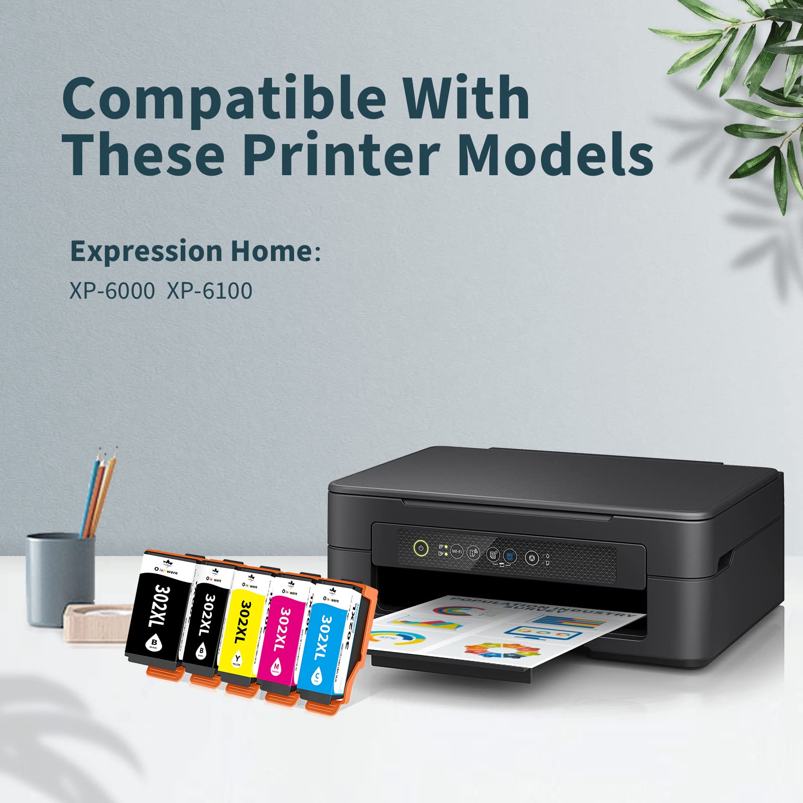 OINKWERE Remanufactured 302XL Ink Cartridge Replacement for Epson 302 Ink Cartridges 302 XL T302XL T302 to Use with XP-6000 XP-6100 XP6000 XP6100 Printer (5-Pack)