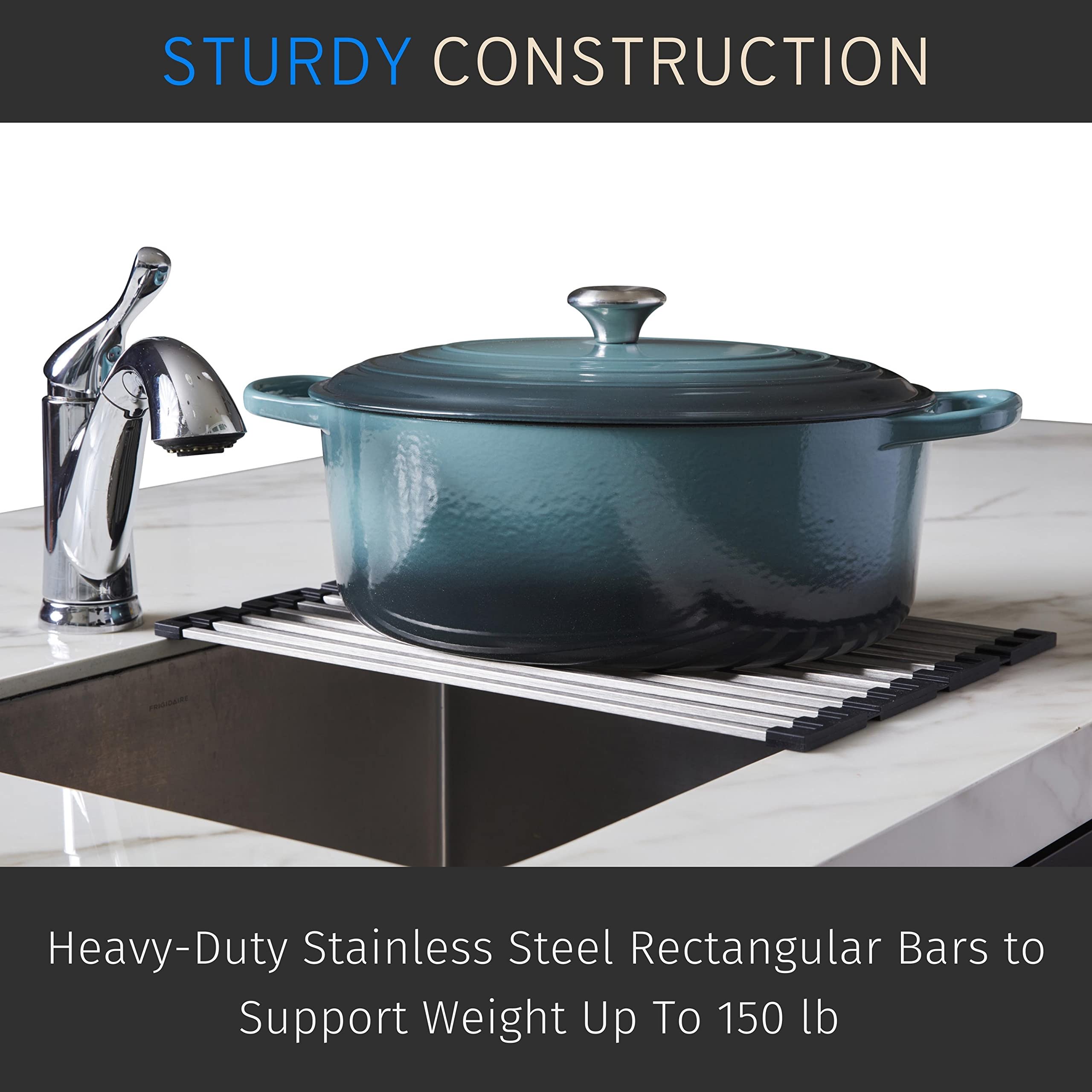 Over The Sink Dish Drying Rack, 2pc Set, With Foldable Roll Up Dish Drying Rack & Compact Plate Holder. Space Saving Collapsible RV Dish Drainer, Sink Dish Drying Rack for Small Kitchen Counter