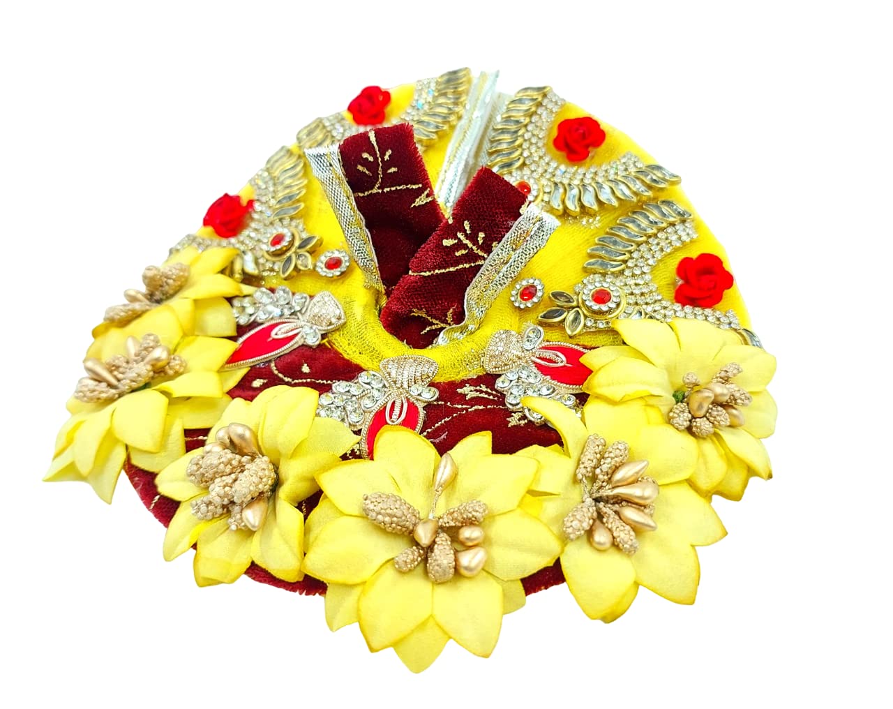 Aditri Creation Yellow Designer Cloth for Lord Krishan Ladu Laddu Gopal Kanaiya Bal Krishna Dress Poshak Vastra for Little Metal Idol Statue (Size:- 6 inches Diameter)