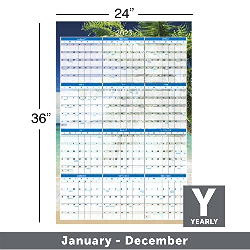 Office Depot® Brand Reversible Erasable Wall Calendar, 36" x 24", Paradise, January To December 2023, ODUS2201-001