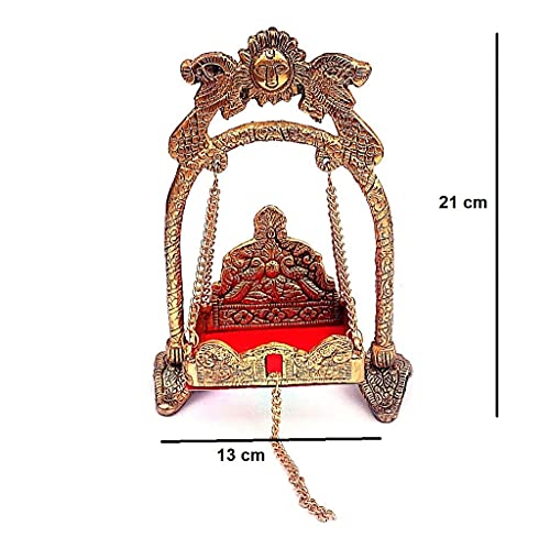 KavinTek Decoative Handmade Metal Laddu Gopal Swing Palana Nand Krishna Jhula for Gift,Poojaghar - Golden (Size- 21x9x13 cm)