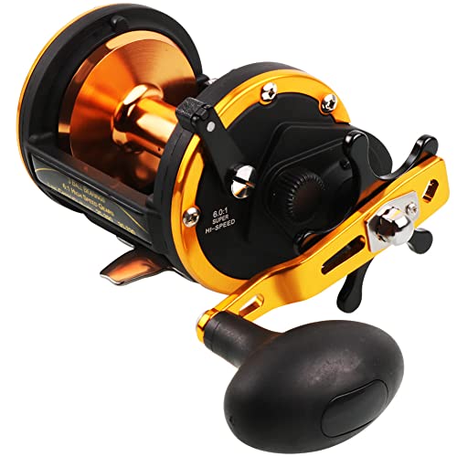 Sougayilang Conventional Reel Trolling Fishing Reel Powerful Drag Fishing Reel for Saltwater Big Game (TS50-gold)