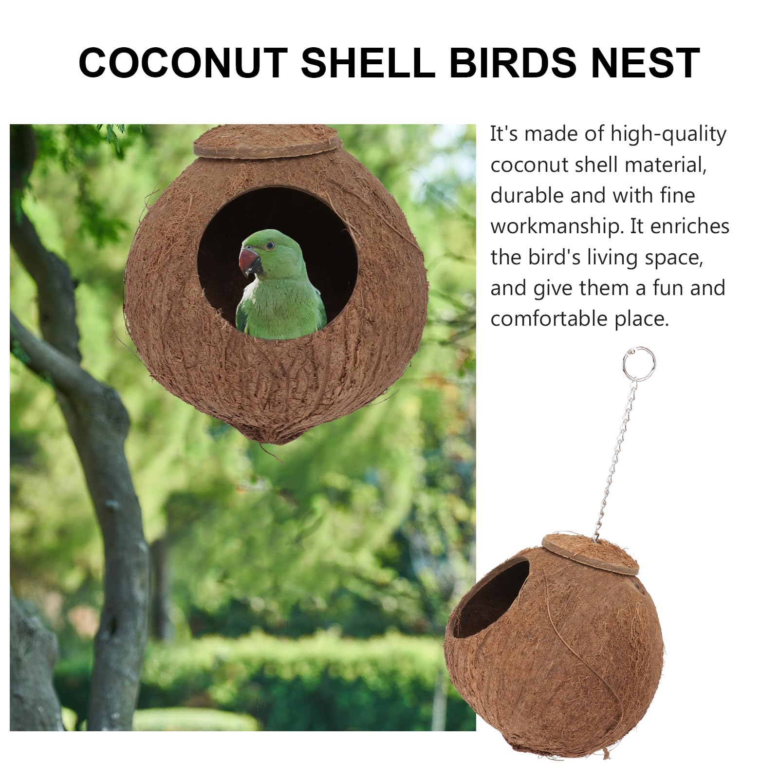 balacoo 2pcs Coconut Parakeet Nesting Box - Hanging Bird Nest Hut Natural Coconut Birdhouse Cage, Bird Hideout, Breeding Nest for Parrot Parakeet and Small Birds