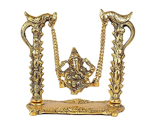 KridayKraft Metal Ganesh Ji on Swing Jhula Statue (Gold Standard)