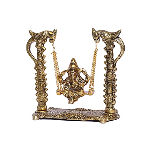 KridayKraft Metal Ganesh Ji on Swing Jhula Statue (Gold Standard)