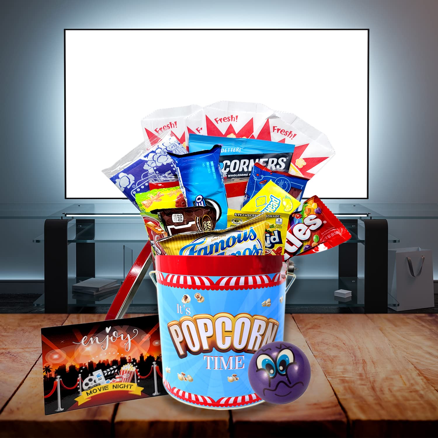Ultimate Movie Night Gift Basket Snacks, Full-Size candy variety POPCORN LOVER box for Kids and teens, College Students, recovery gift, Family or birthday Gift w/Candy