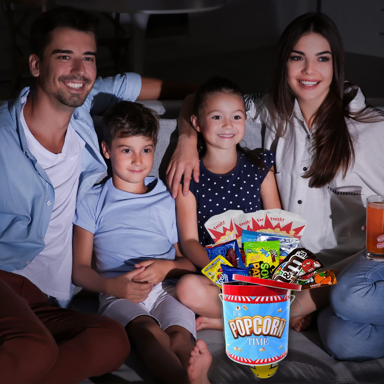 Ultimate Movie Night Gift Basket Snacks, Full-Size candy variety POPCORN LOVER box for Kids and teens, College Students, recovery gift, Family or birthday Gift w/Candy