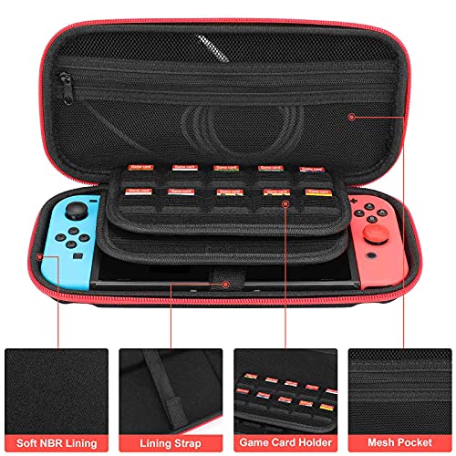Red Hens and Cock Portable Travel Carry Case Hard Shell Pouch with Pockets Storage Bag for Switch Console Game and Slots Cards Accessories