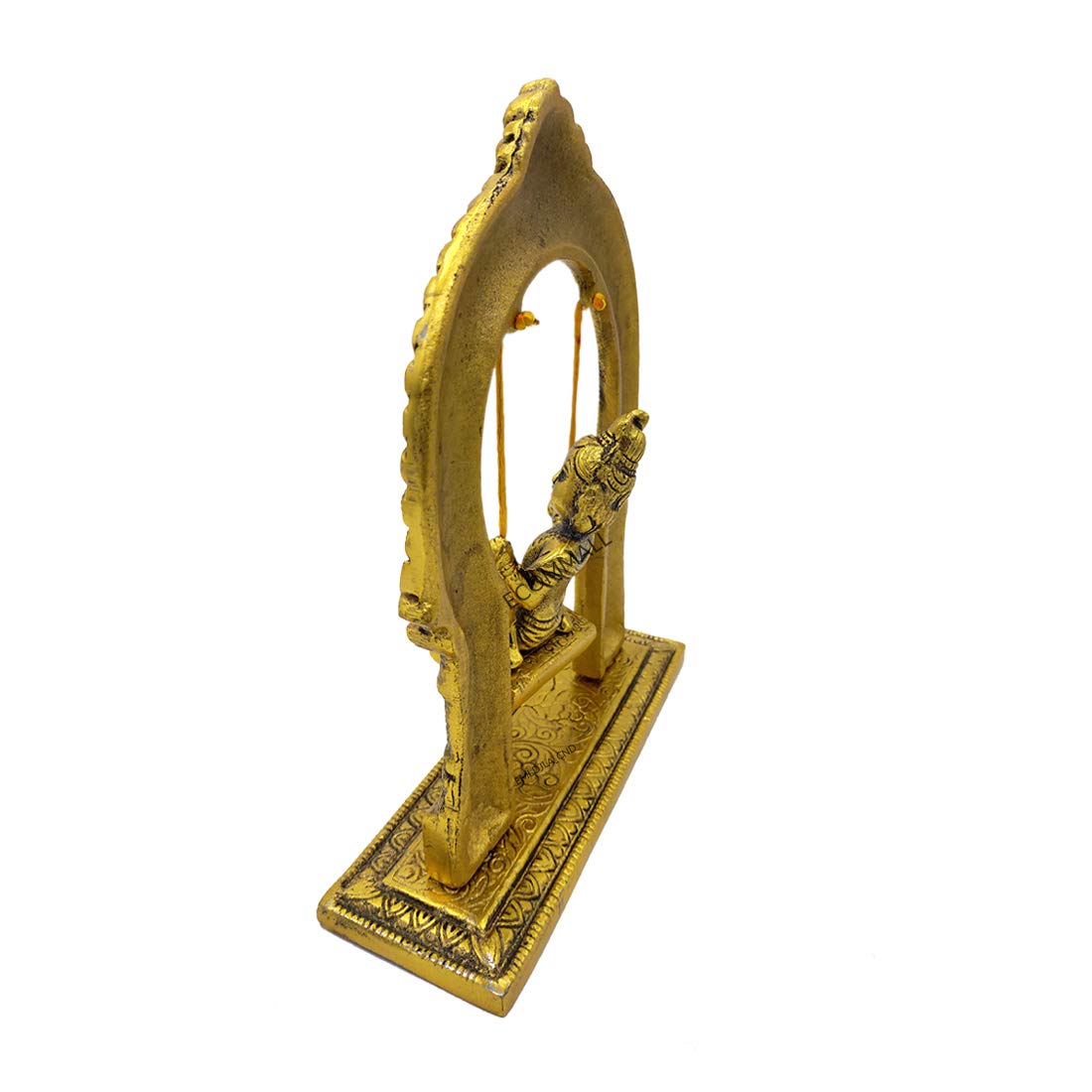 Ecommall Laddu Gopal Metal Solid Jhula Swing with Ladoo Gopal Murti Handicraft Showpiece Idol for Temple/Home/Office (Gold, Medium)