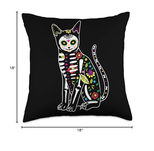 Colorful Sugar Skull Cat - Mexican Dead Celebrations Throw Pillow